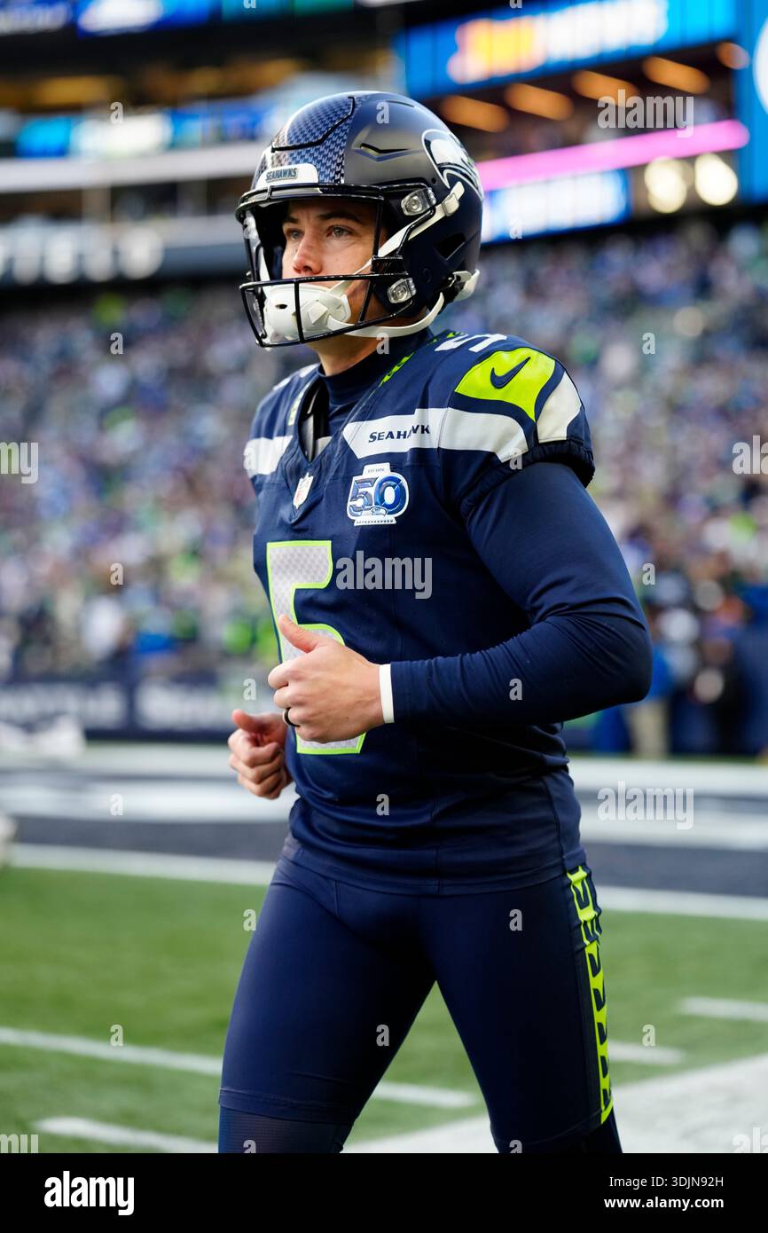 Seattle Seahawks place-kicker Jason Myers (5) walks on to the field ...