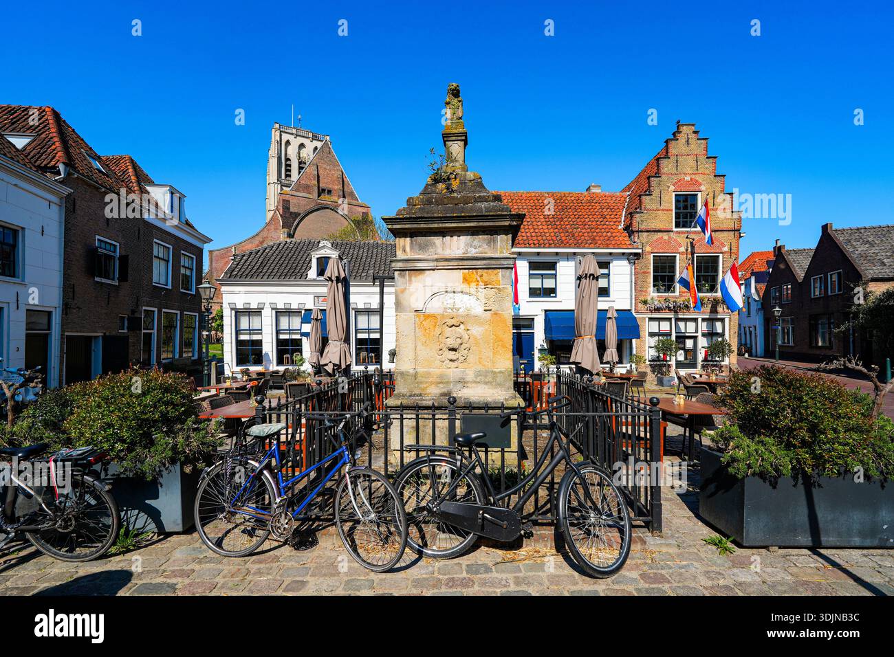 The historic Stadspomp and Sint-Catharijnekerk tower in Brielle, South ...