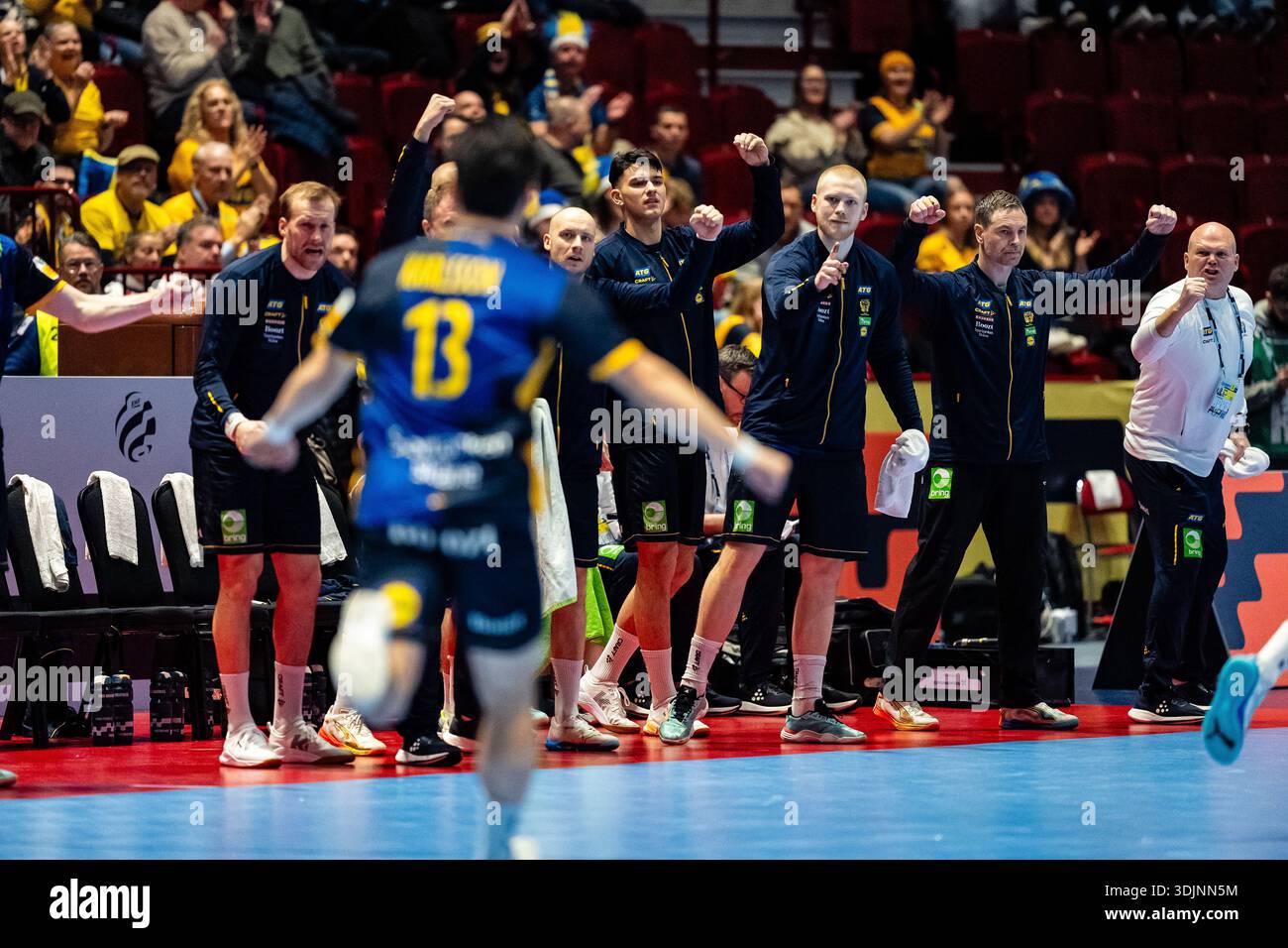 Malmo, Sweden. , . Players of Sweden on the bench seen during the mens ...