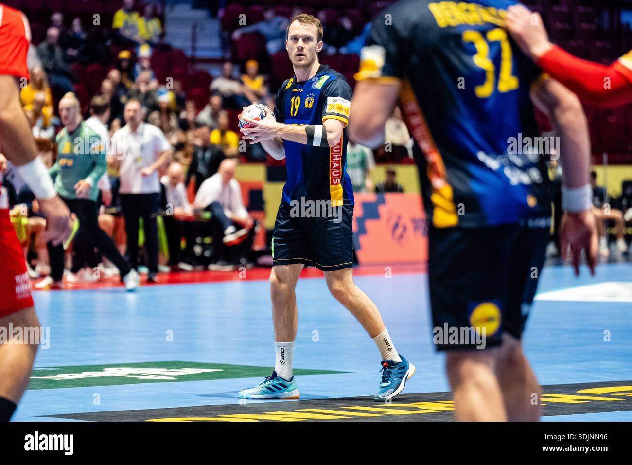 Malmo, Sweden. , . Felix Claar (19) of Sweden seen during the mens EHF ...