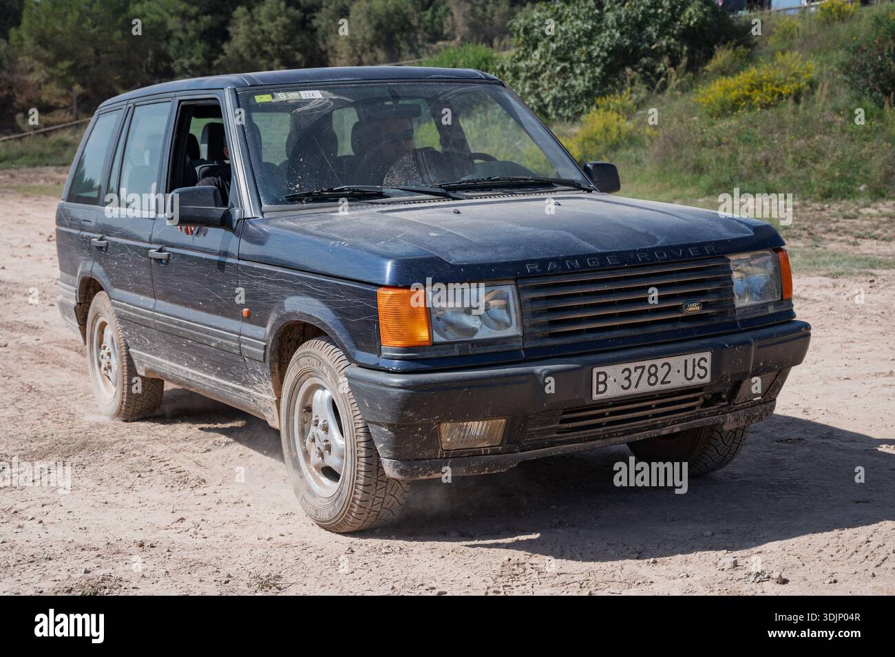 Front view of a classic, dusty blue Land Rover Range Rover P38A luxury ...