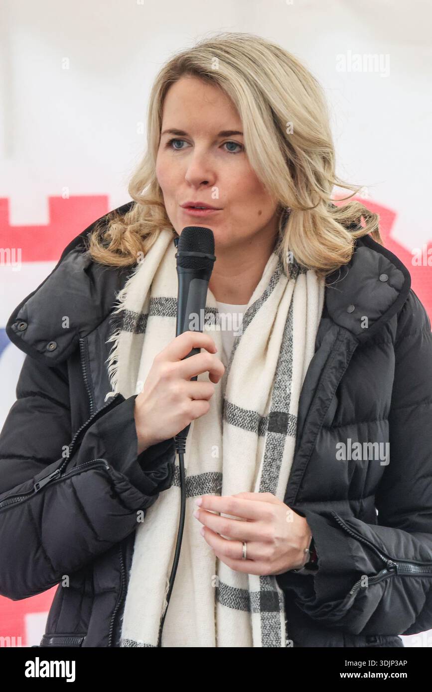 Ougree, Belgium. 28th Jan, 2026. Seraing mayor Deborah Geradon delivers ...