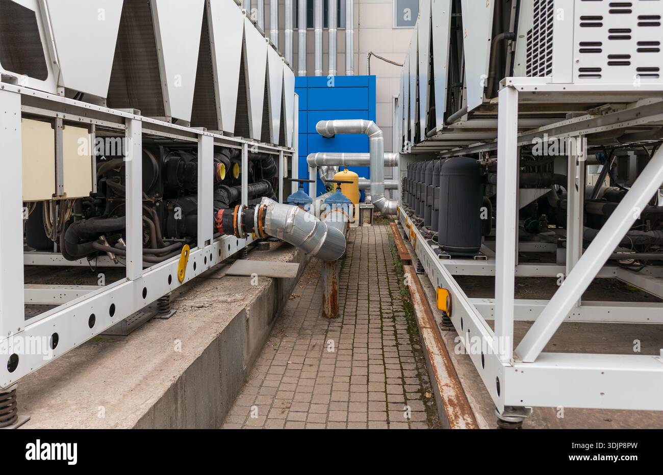Installed industrial cooling setup consisting of pipelines, control ...