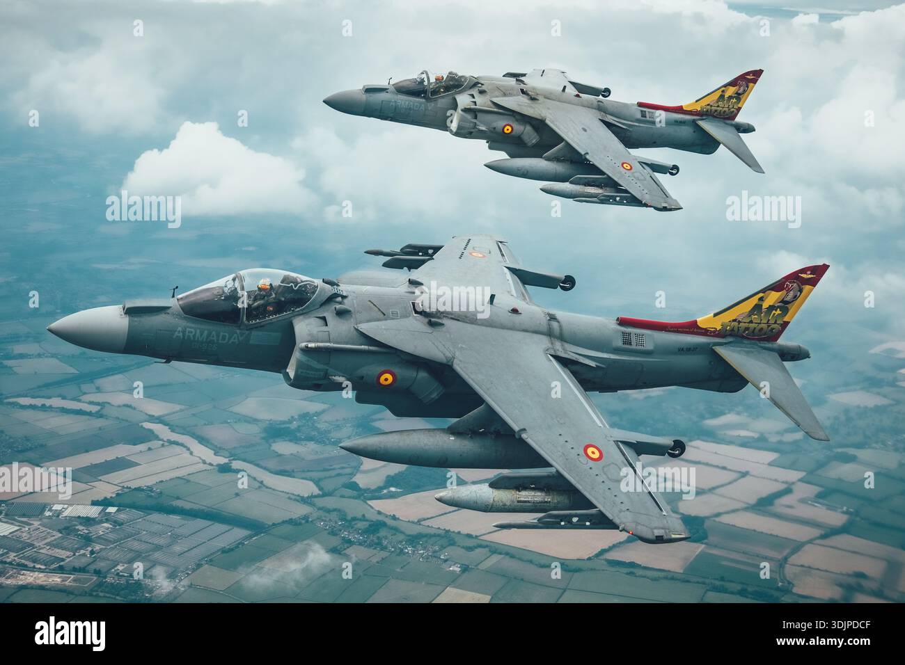 Air-to-air photograph of Spanish Navy EAV-8B Matador II+ Harriers VA.1B ...