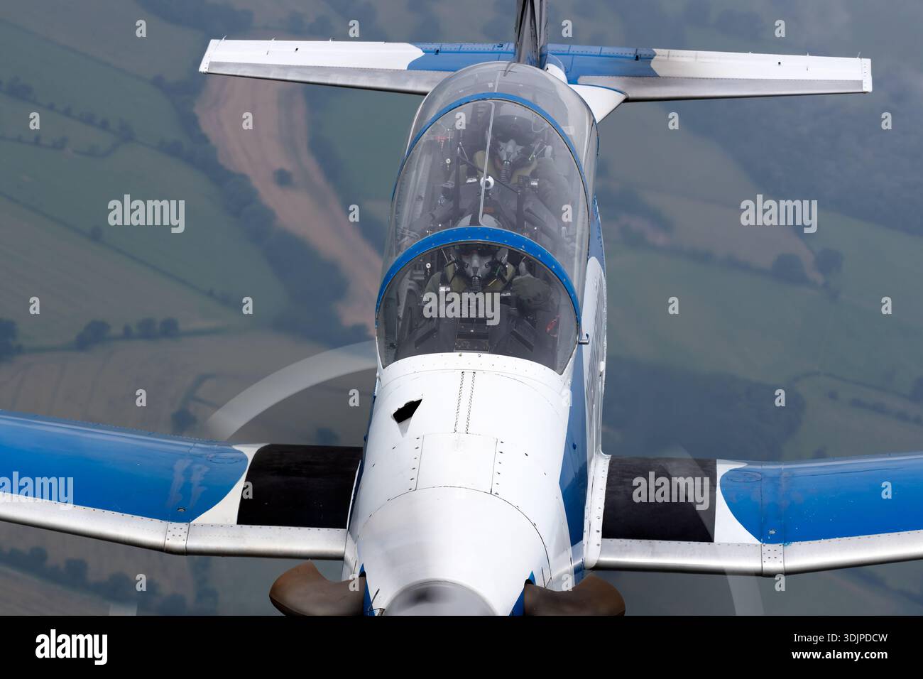 A Greek Air Force T-6A Texan II trainer aircraft is shown in flight ...