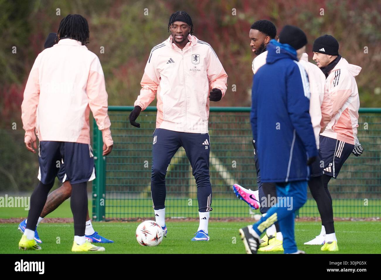 Aston Villa's Tammy Abraham (centre) and team-mates during a training ...