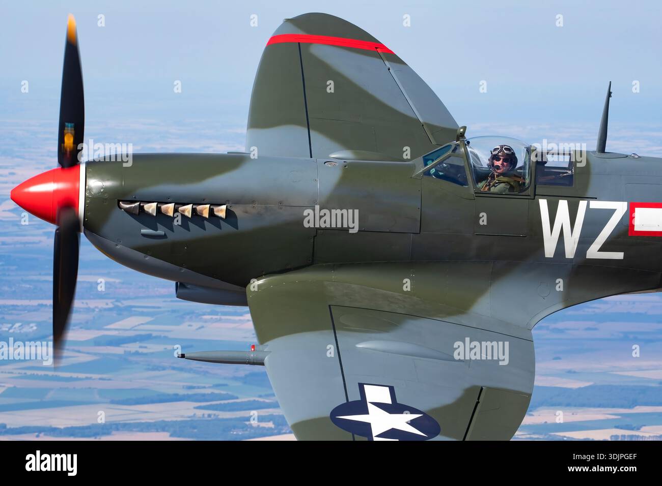 In this air-to-air pilot perspective, a Supermarine 361 Spitfire LF16E ...