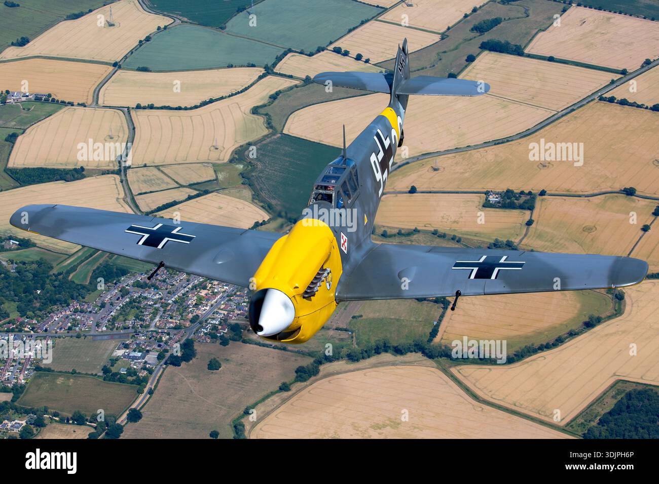 An overhead air-to-air photograph from UK Warbirds 2022 shows a Hispano ...