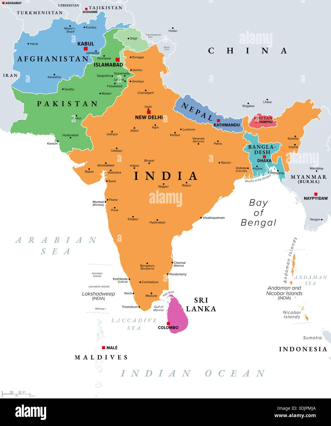 South Asia, multi colored political map. Southern Asia, a subregion of ...