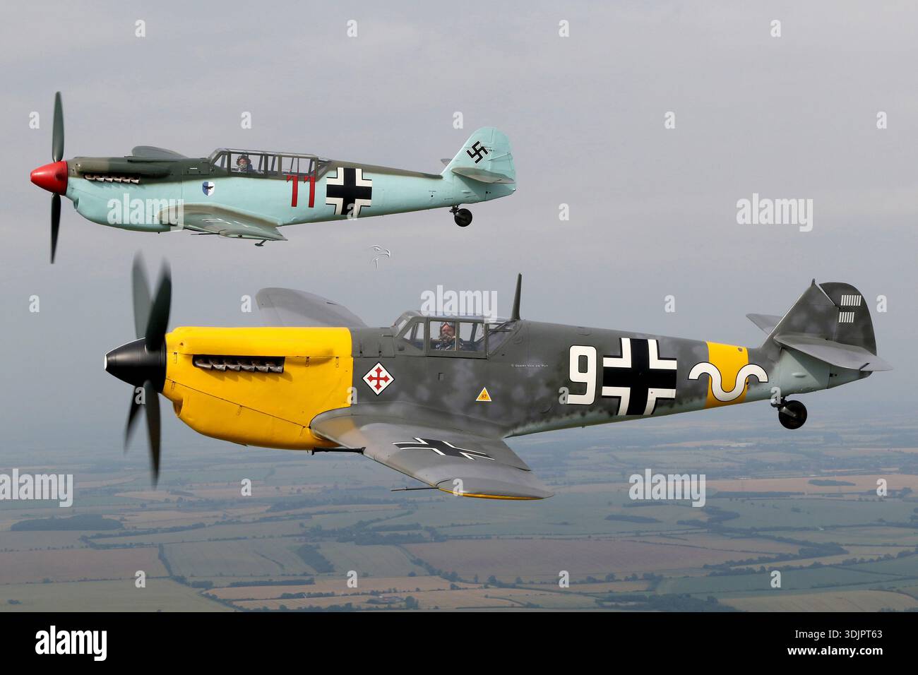 The photo depicts HA-1112-M1L and M4L Buchon fighters, Spanish-built ...