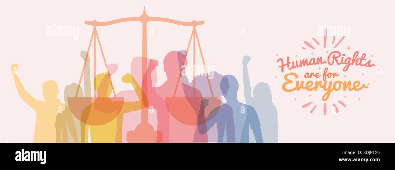 Symbolic illustration of diverse silhouettes with justice scale ...