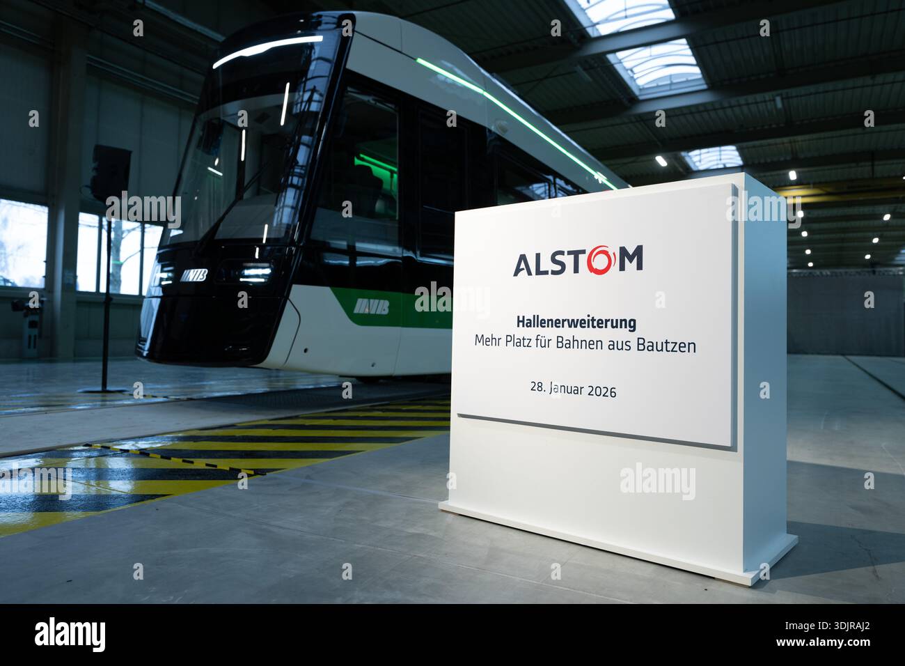 28 January 2026, Saxony, Bautzen: A sign with the inscription "Alstom ...