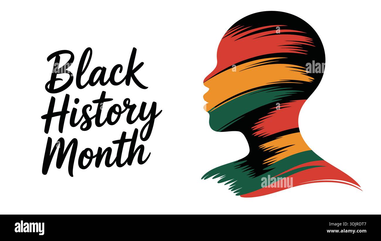 Black history month illustration with african profile silhouette and ...