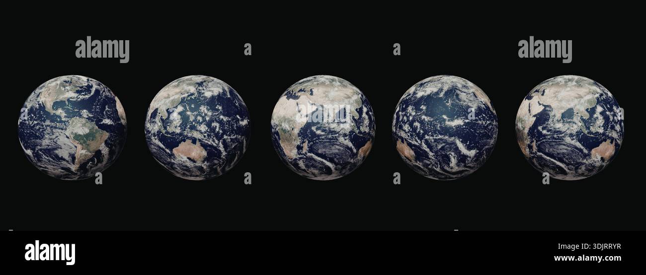 A series of five images showing different views of Earth from space ...