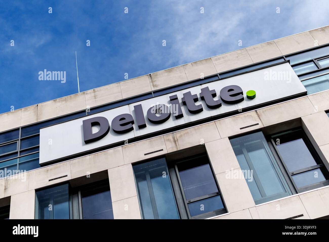 Munich, Germany. 28th Jan, 2026. The Deloitte logo and lettering can be ...