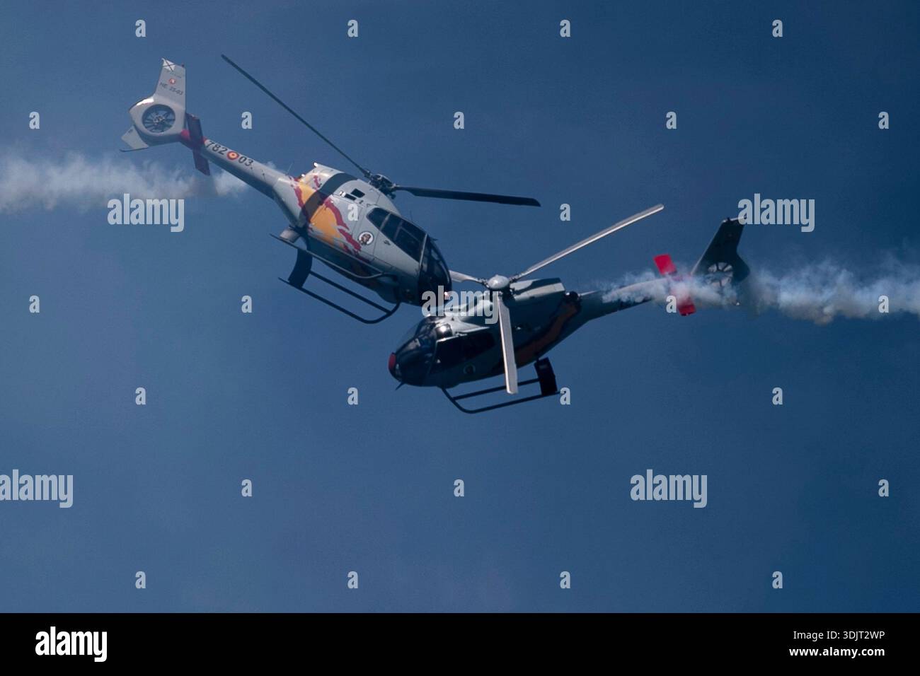 Helicopters from Spain's Air Force "Patrulla Aspa" perform over Ipanema ...
