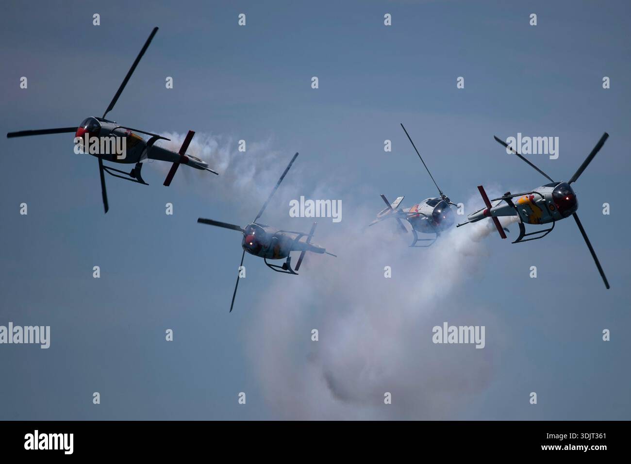 Helicopters from Spain's Air Force "Patrulla Aspa" perform over Ipanema ...