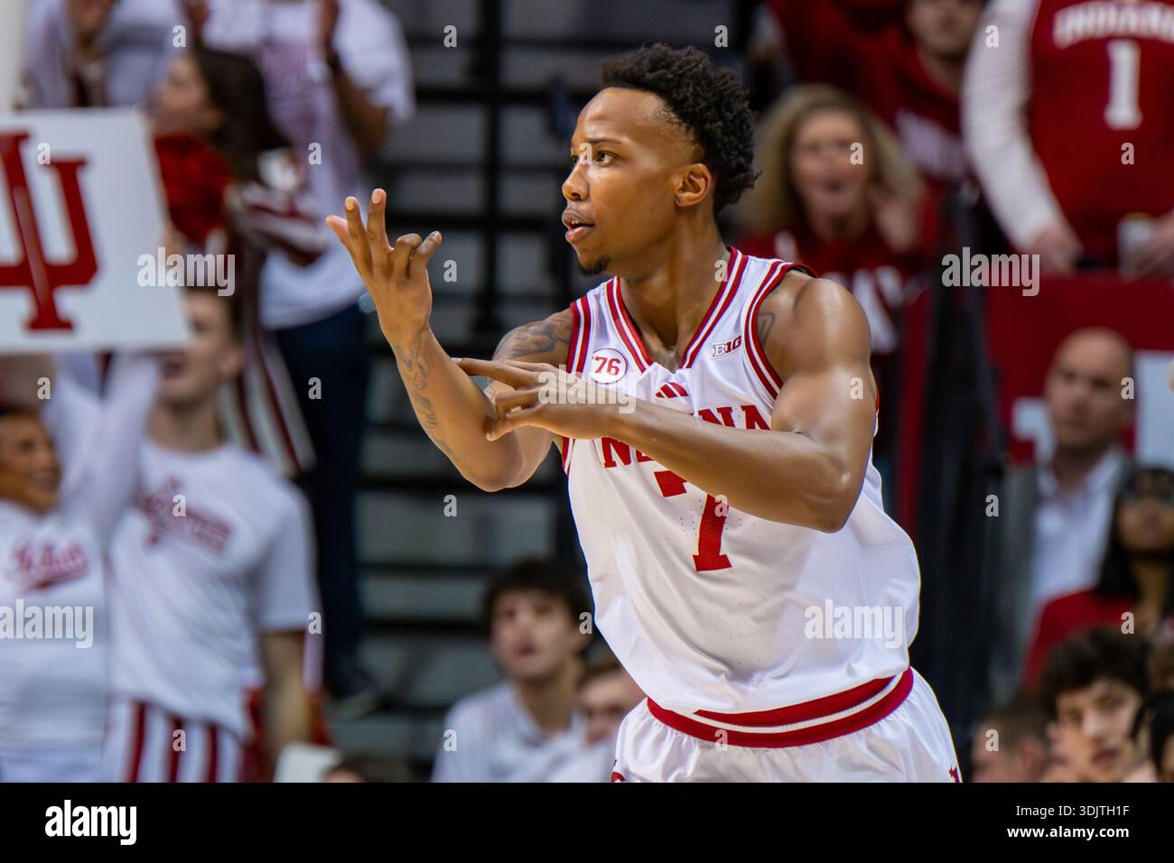 Indiana forward Nick Dorn (7) reacts after scoring during an NCAA ...