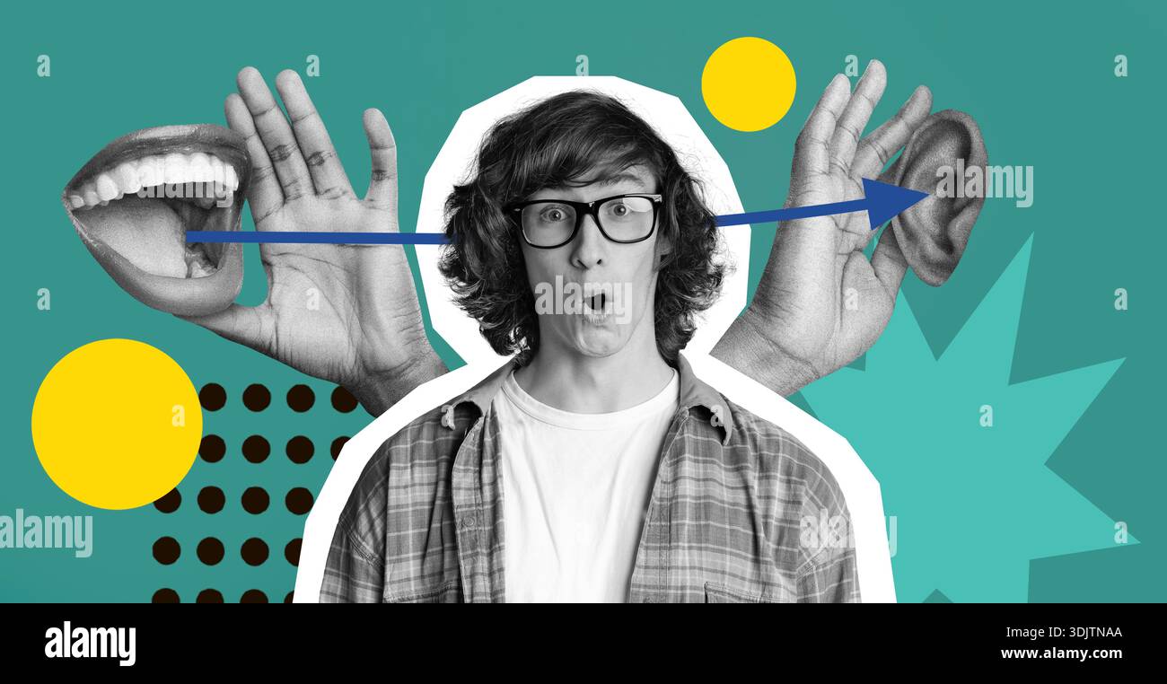 Collage Showcasing Communication Concepts With Hands, Mouth, and Ears ...