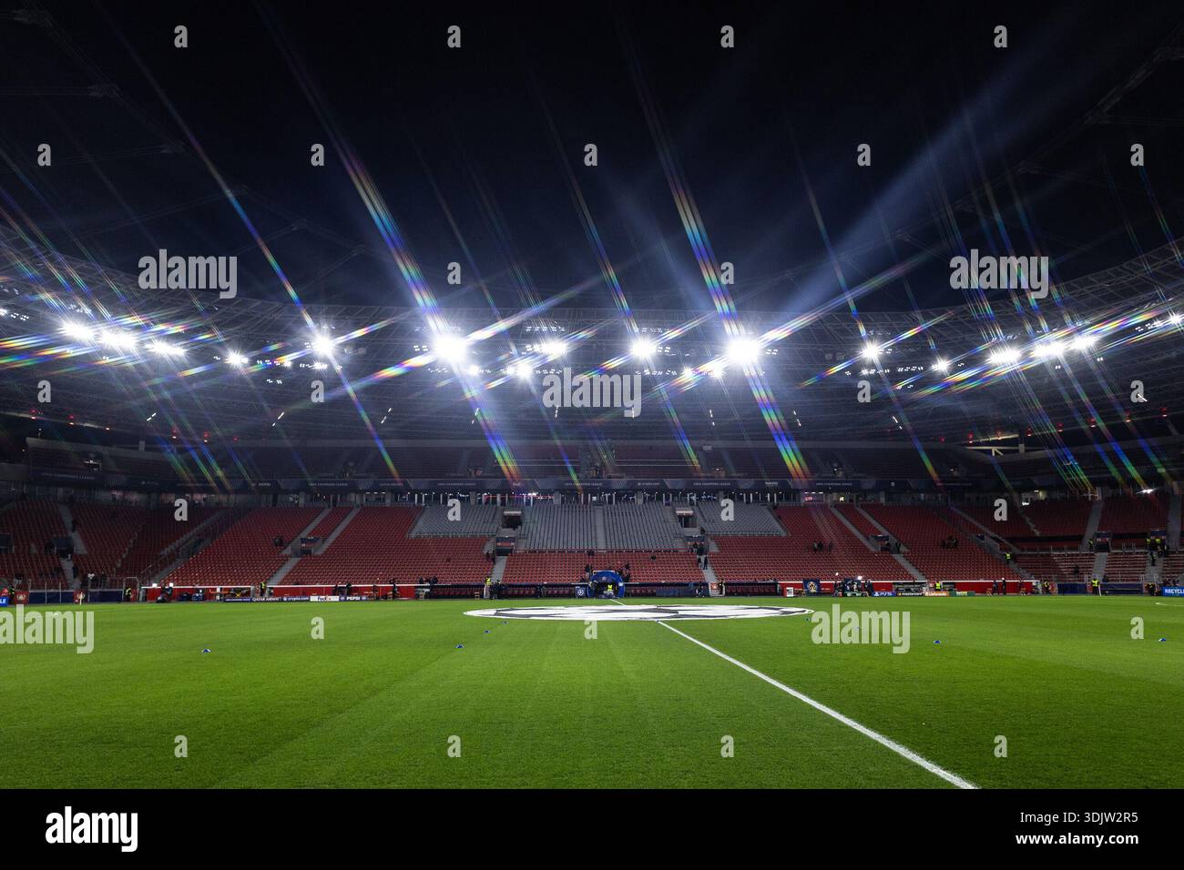Stock image, corner flag with the view of the BayArena in Leverkusen ...