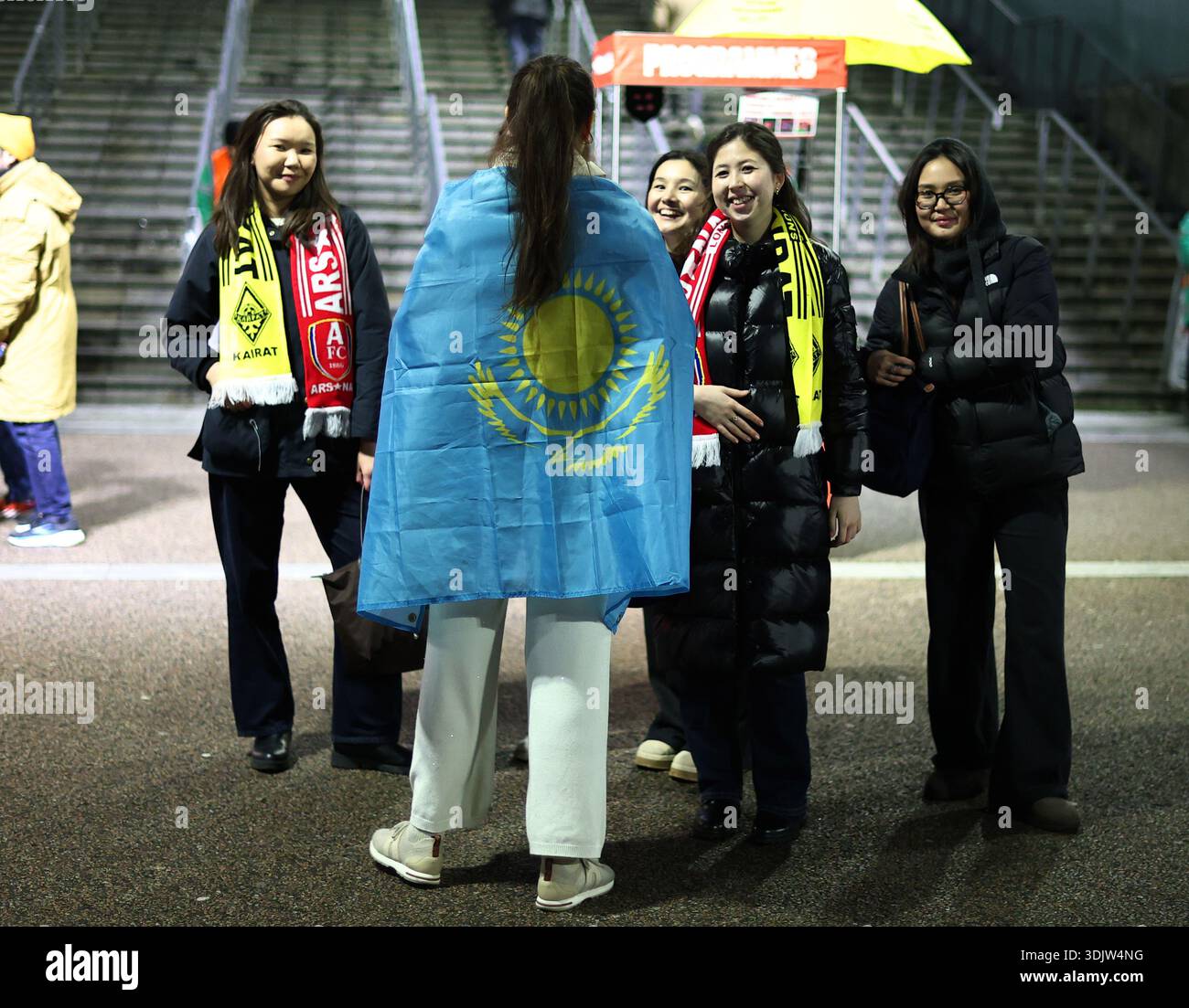 London, England, 28th January 2026. Fans of Kairat Almaty pose with ...