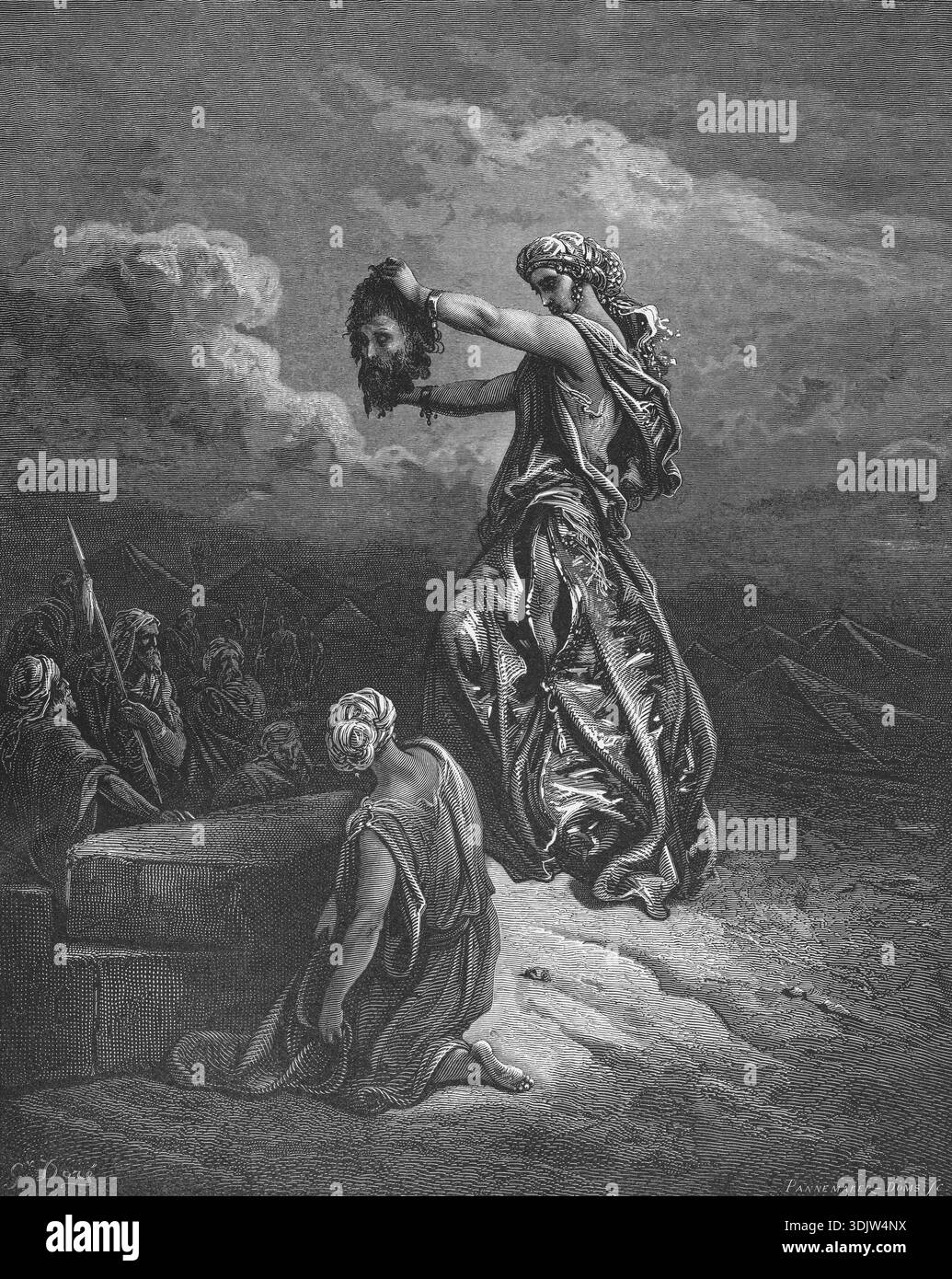 Judith shows the head of the Syrian genral, whom she herself beheaded ...