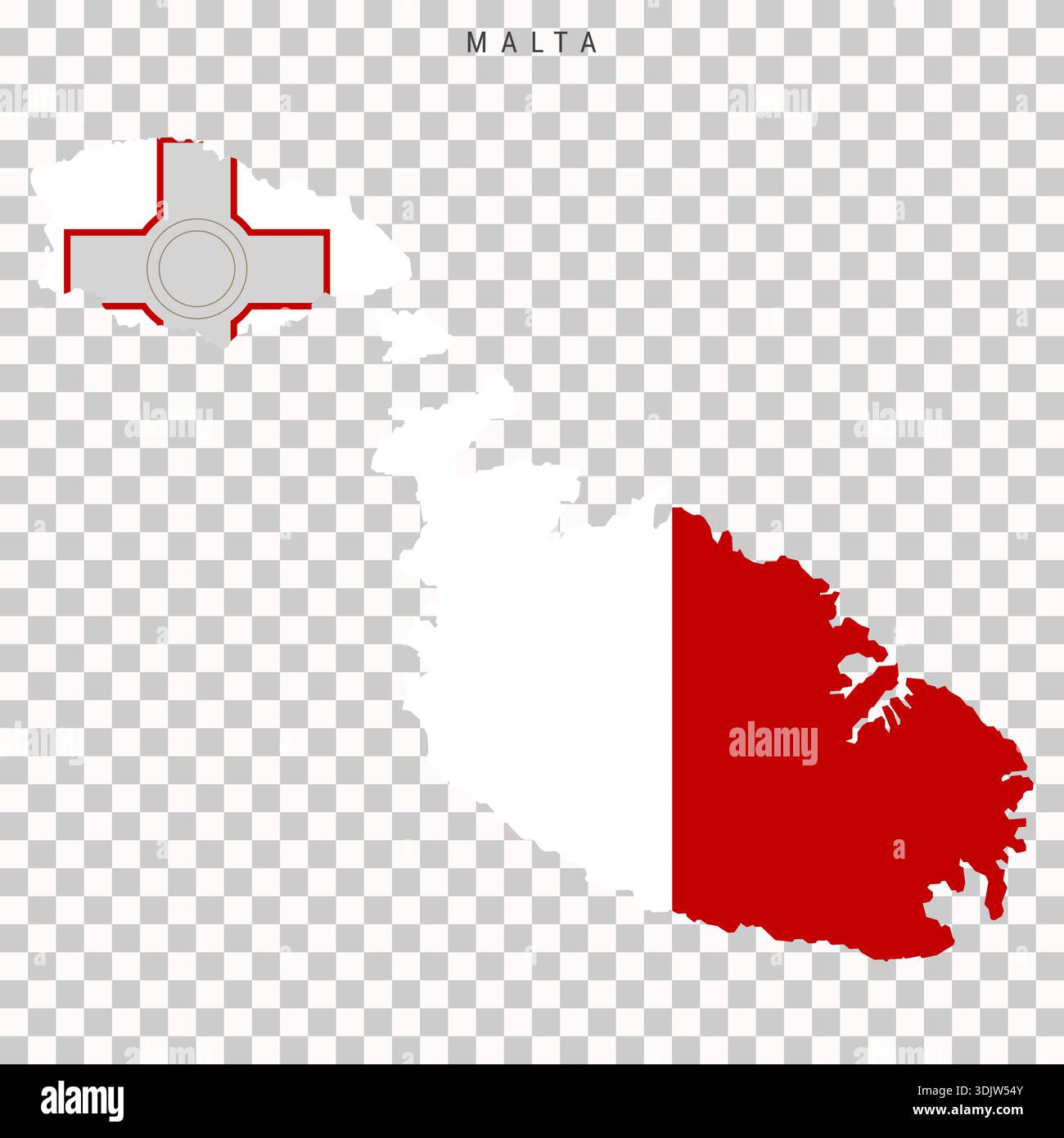 Map of Malta filled with national flag colors and emblem, isolated on ...