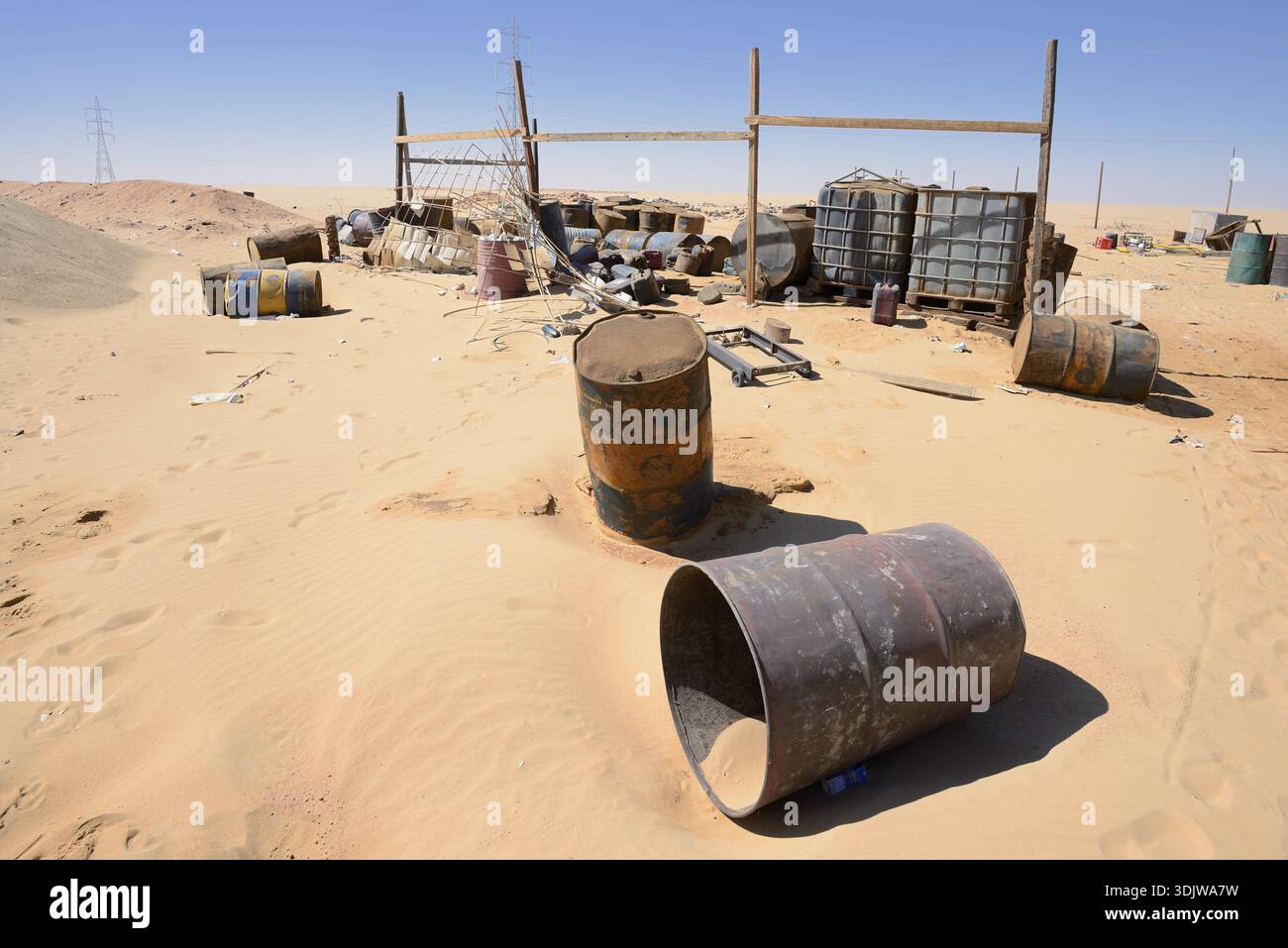 Empty kerosene barrels at a gas station in the Arabian Desert, Egypt ...