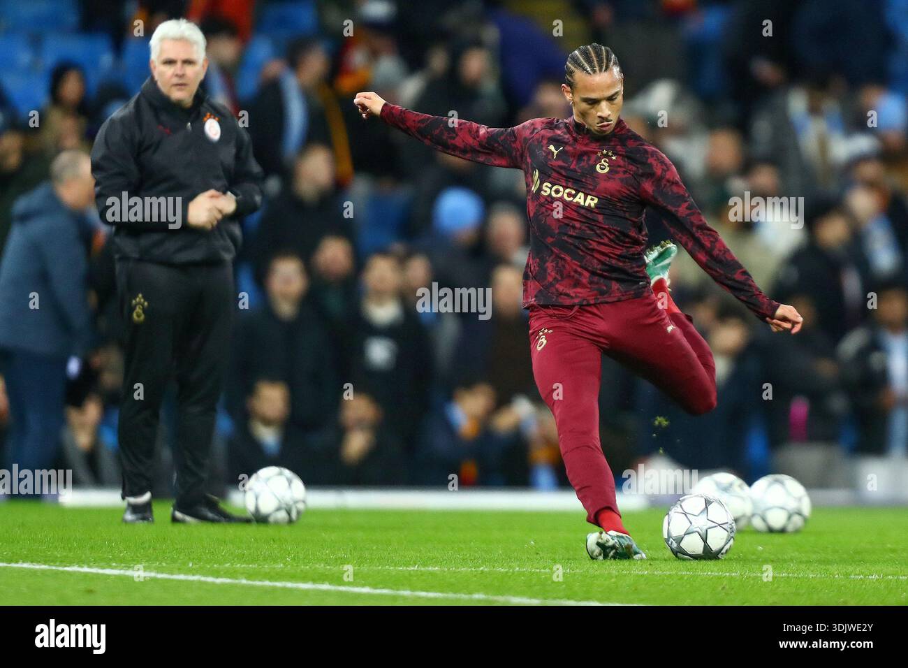 Leroy Sane of Galatasaray warms up during the Manchester City v ...