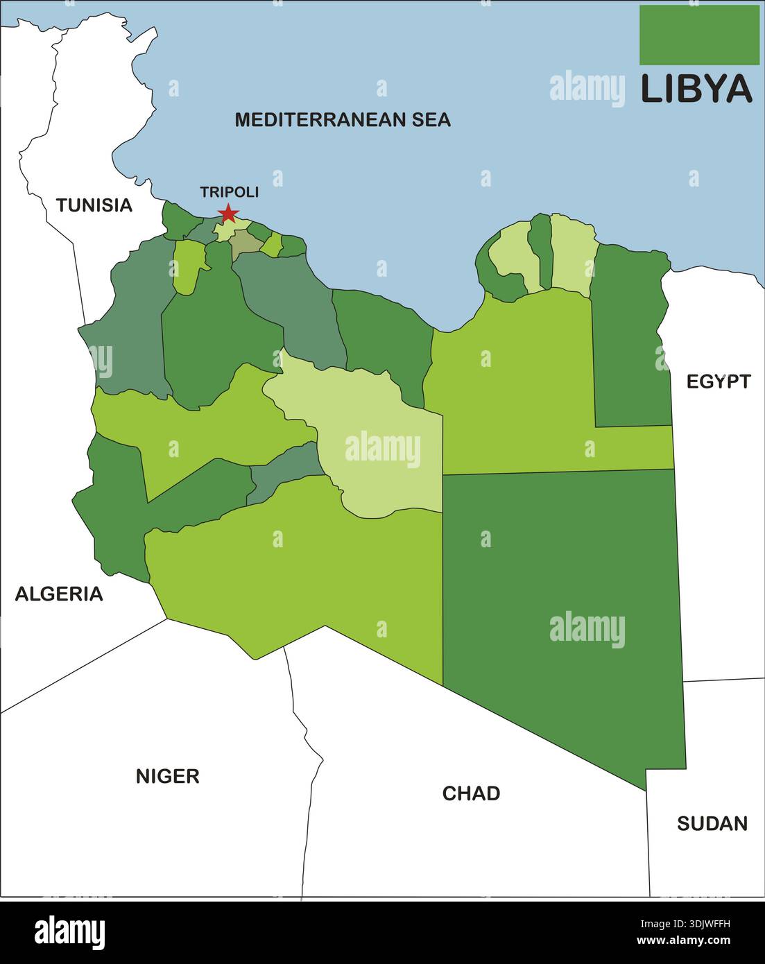 Political map of libya country with neighbors and national flag Stock ...