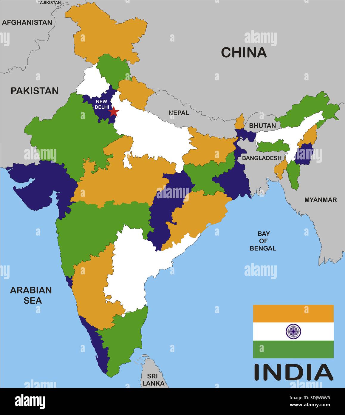 India pakistan border map hi-res stock photography and images - Alamy