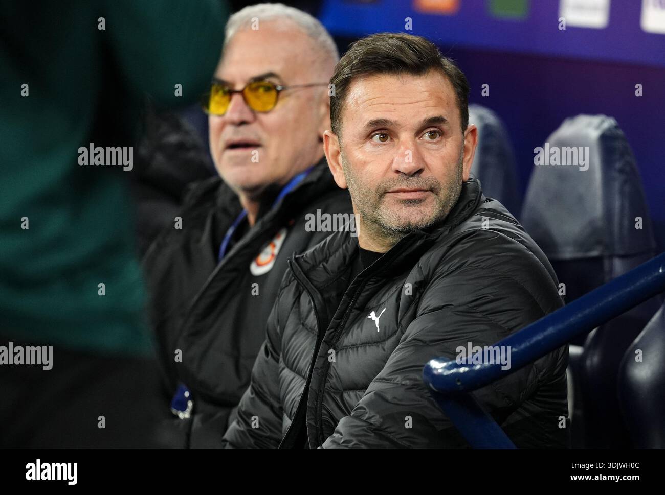 Galatasaray head coach Okan Buruk (right) before the UEFA Champions ...