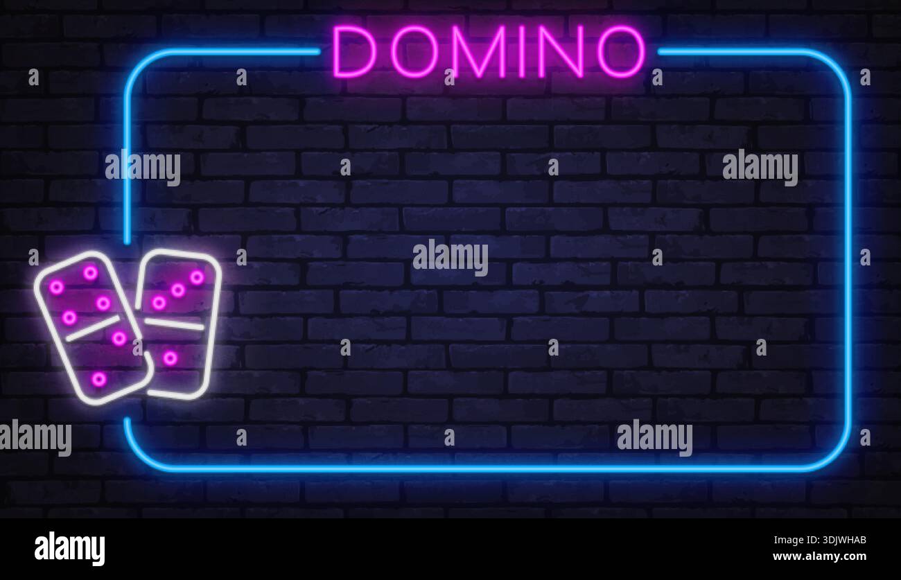 Neon domino tiles with soft glow inside a rectangular frame. Classic ...