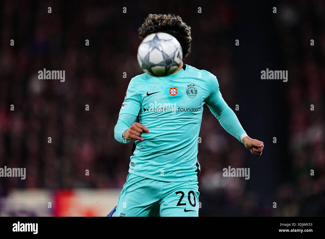 Sporting's Maximiliano Araujo goes for the ball during the Champions ...