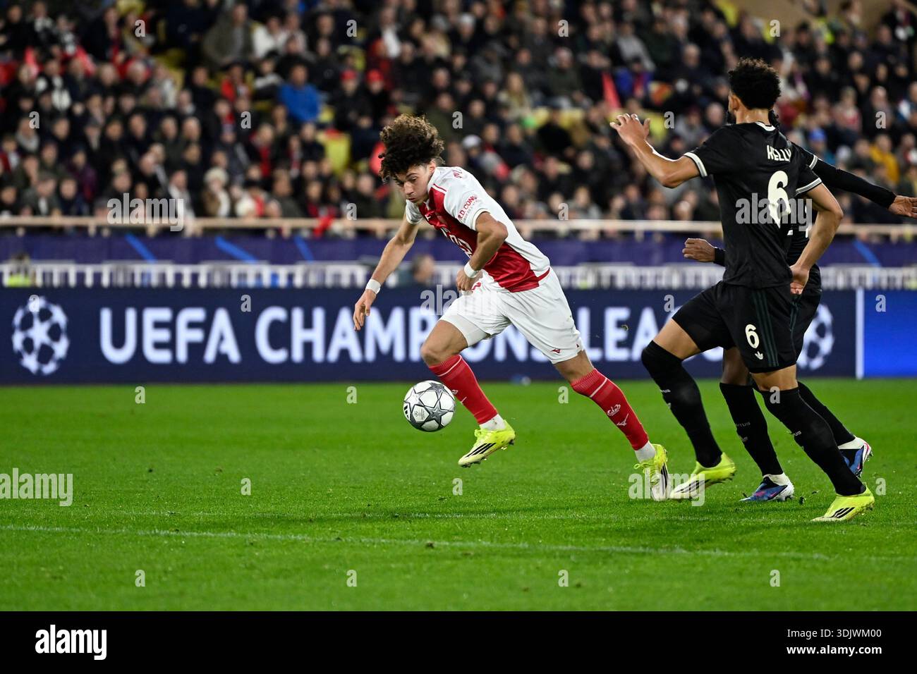Monaco's Maghnes Akliouche controls the ball during the Champions ...
