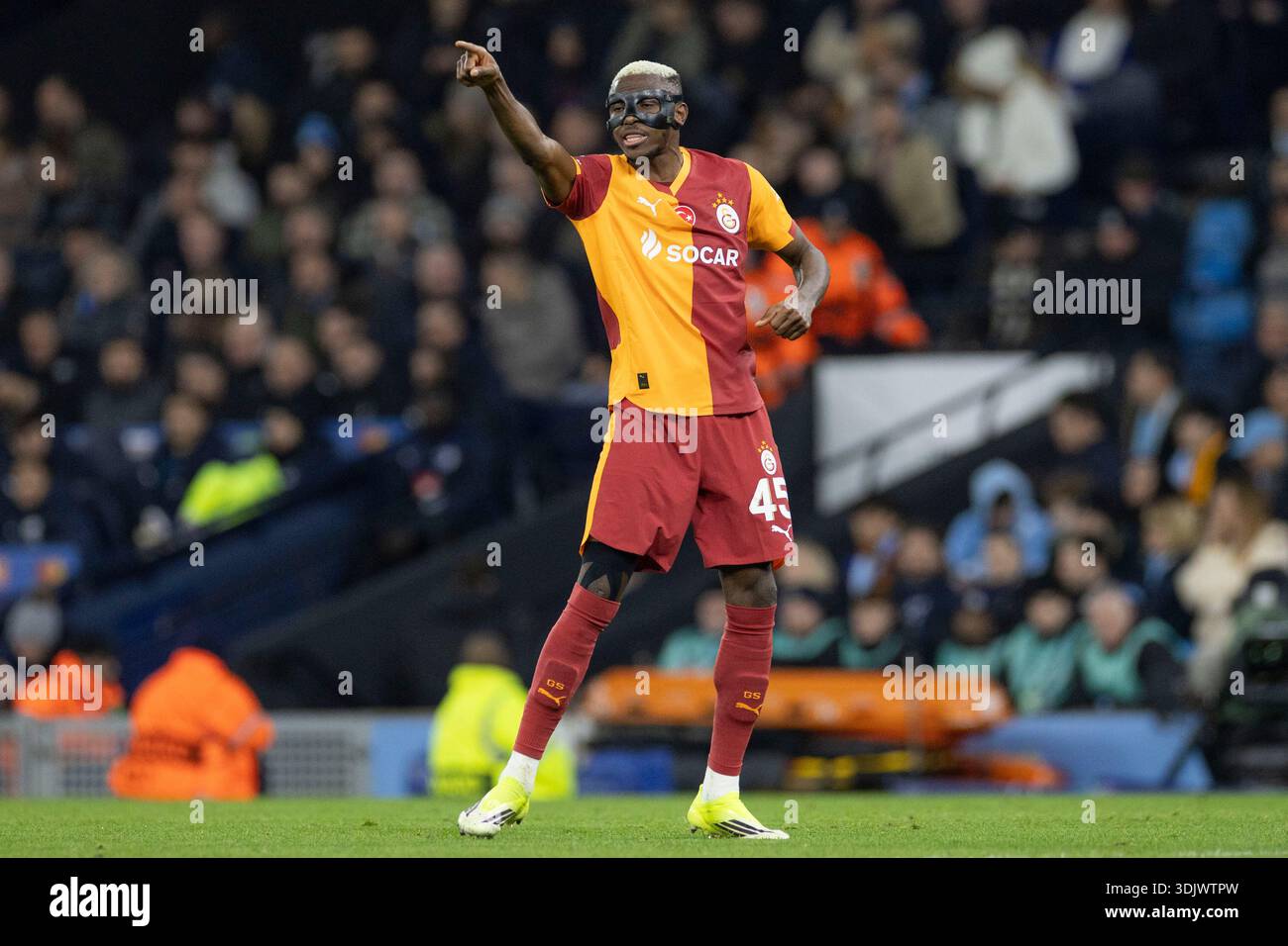 Victor Osimhen #45 of Galatasaray gesticulates during the UEFA ...