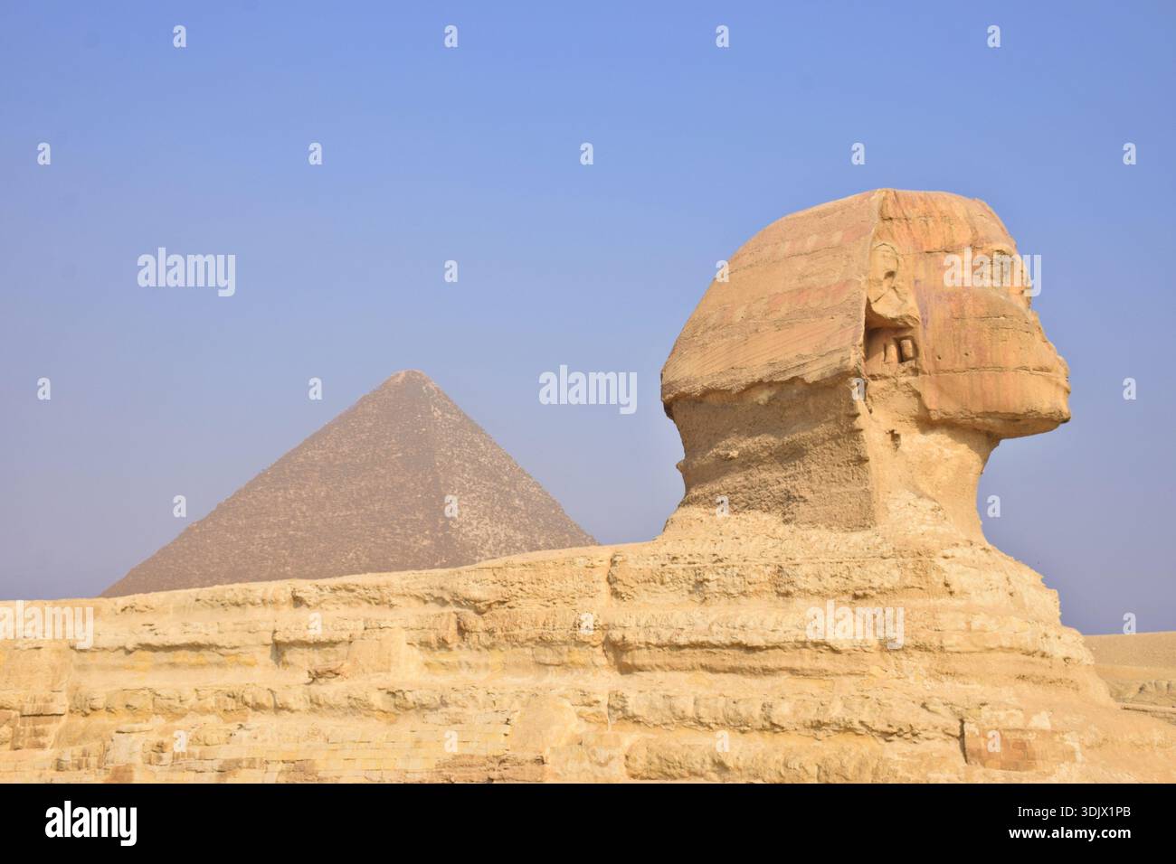 The Great Sphinx of Giza stands proudly before a towering pyramid ...