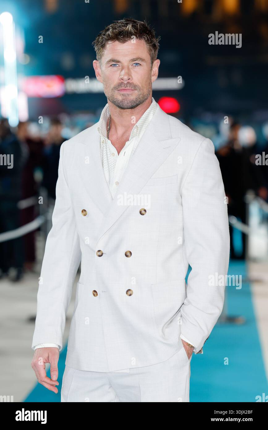 Chris Hemsworth poses for photographers upon arrival at the premiere of the film 'Crime 101' on ...