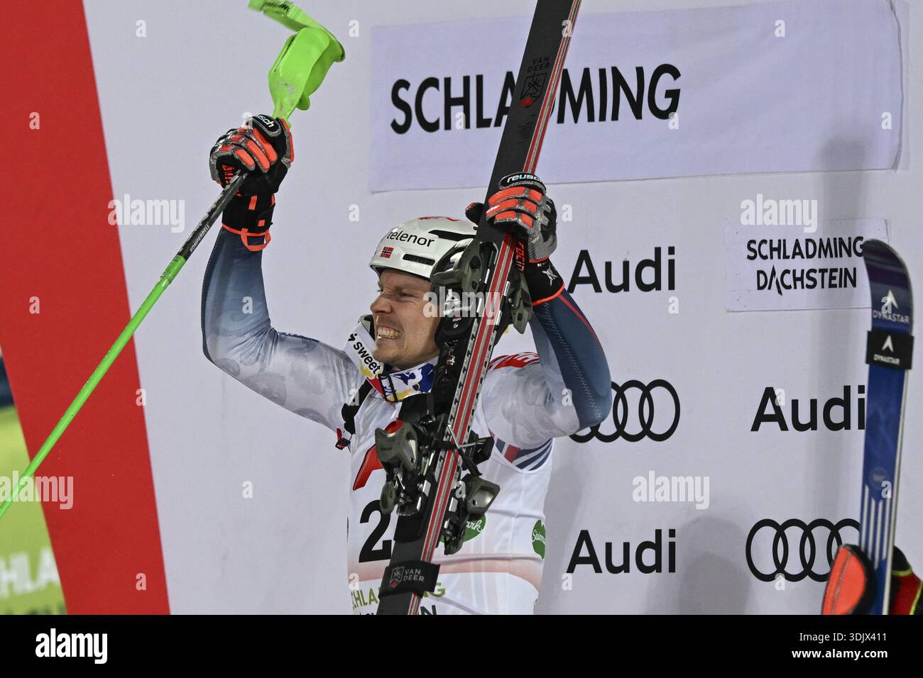 SCHLADMING, AUSTRIA - JANUARY 28: first place Henrik Kristoffersen of ...