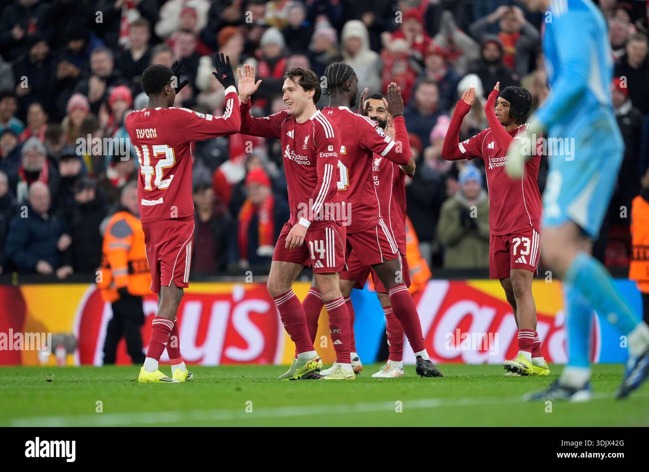 Liverpool's Federico Chiesa celebrates scoring their side's sixth goal ...