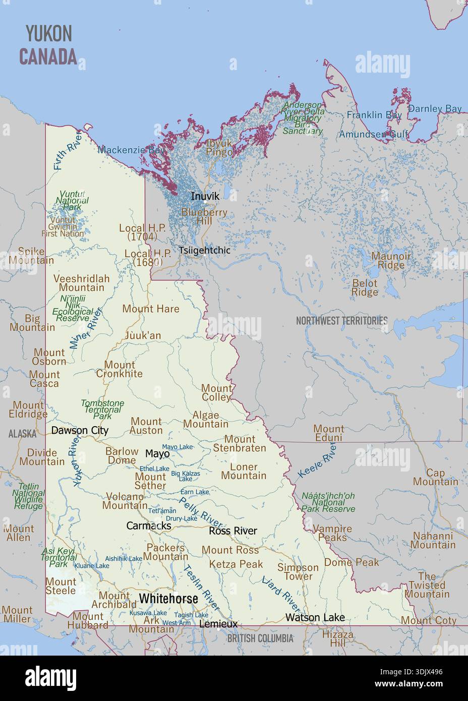 Detailed Geographical and Political Map of Yukon Territory, Canada ...