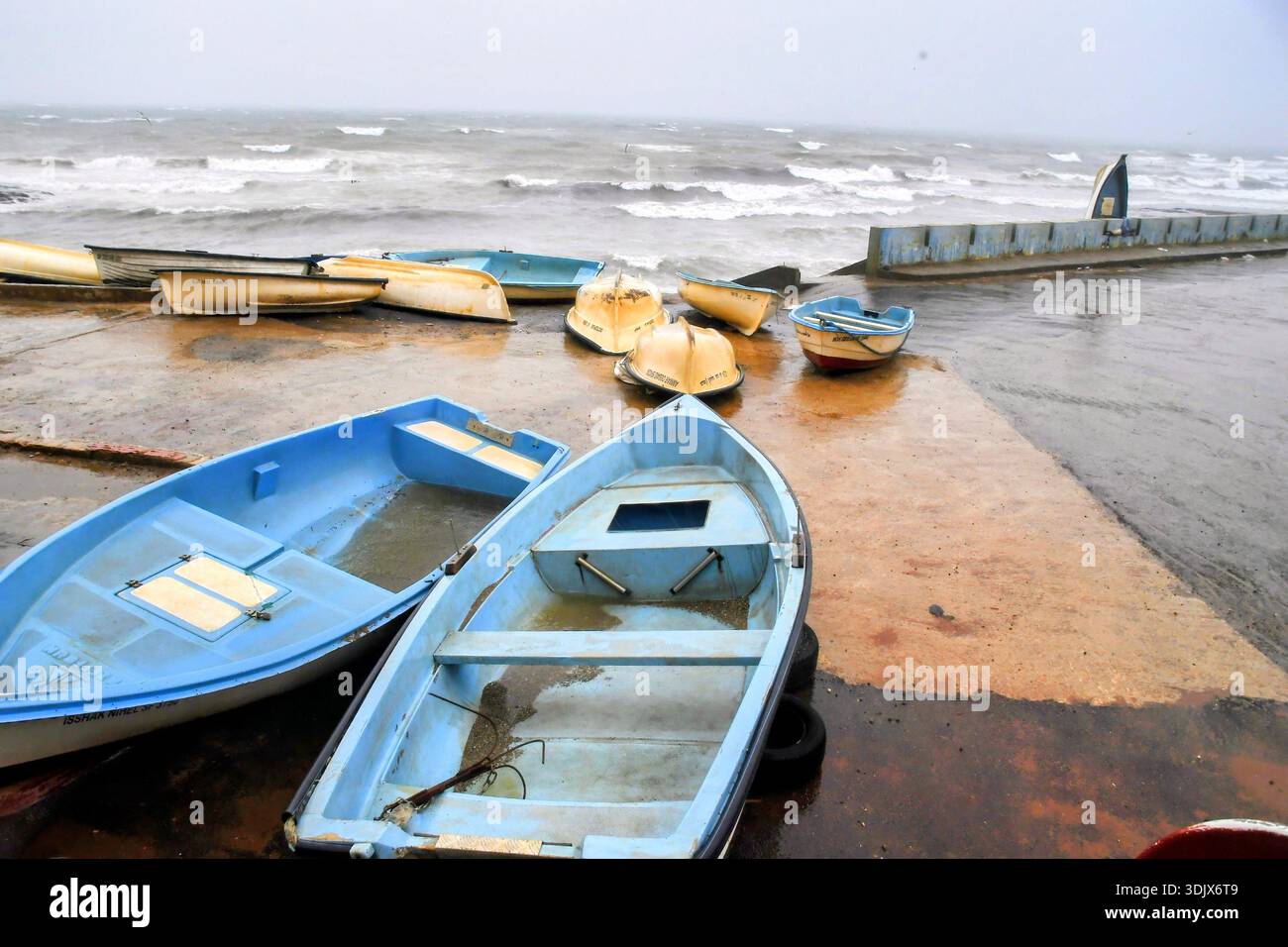 Fishing boats affected by strong winds and waves in the west coast of ...