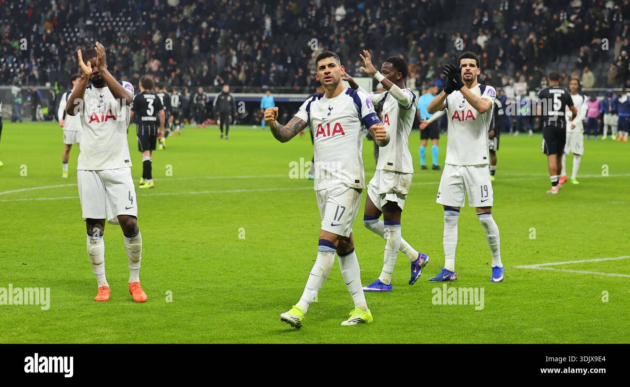 Final celebration from left: Kevin Danso, Cristian Romero, Pape Matar ...