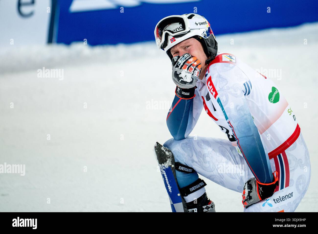 KRISTOFFERSEN Henrik (Norway) celebrates at the finish line after the ...