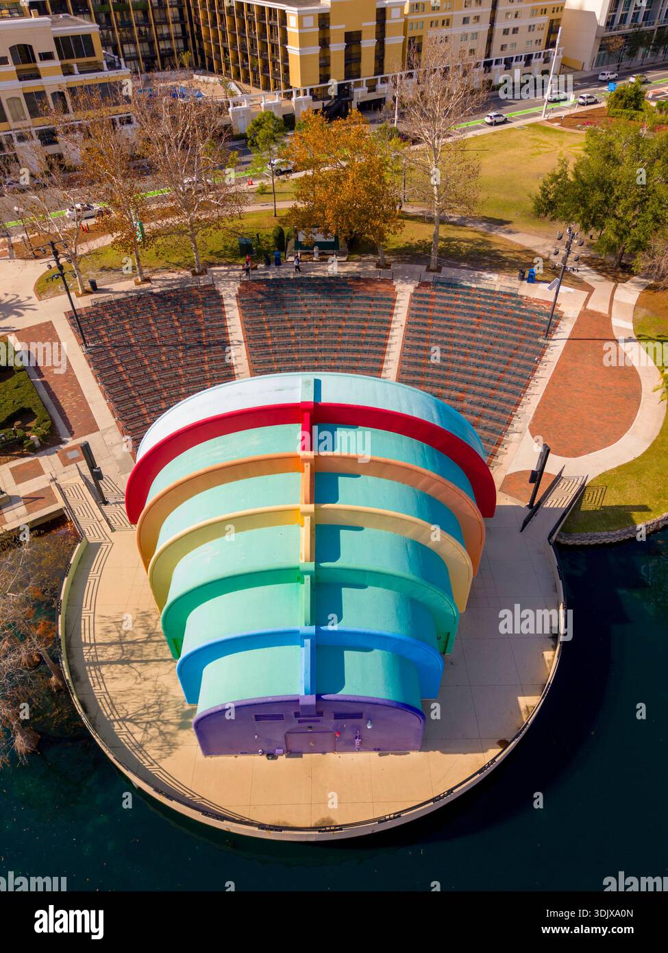 Aerial photo Lake Eola Amphitheater painted rainbow colors Stock Photo ...