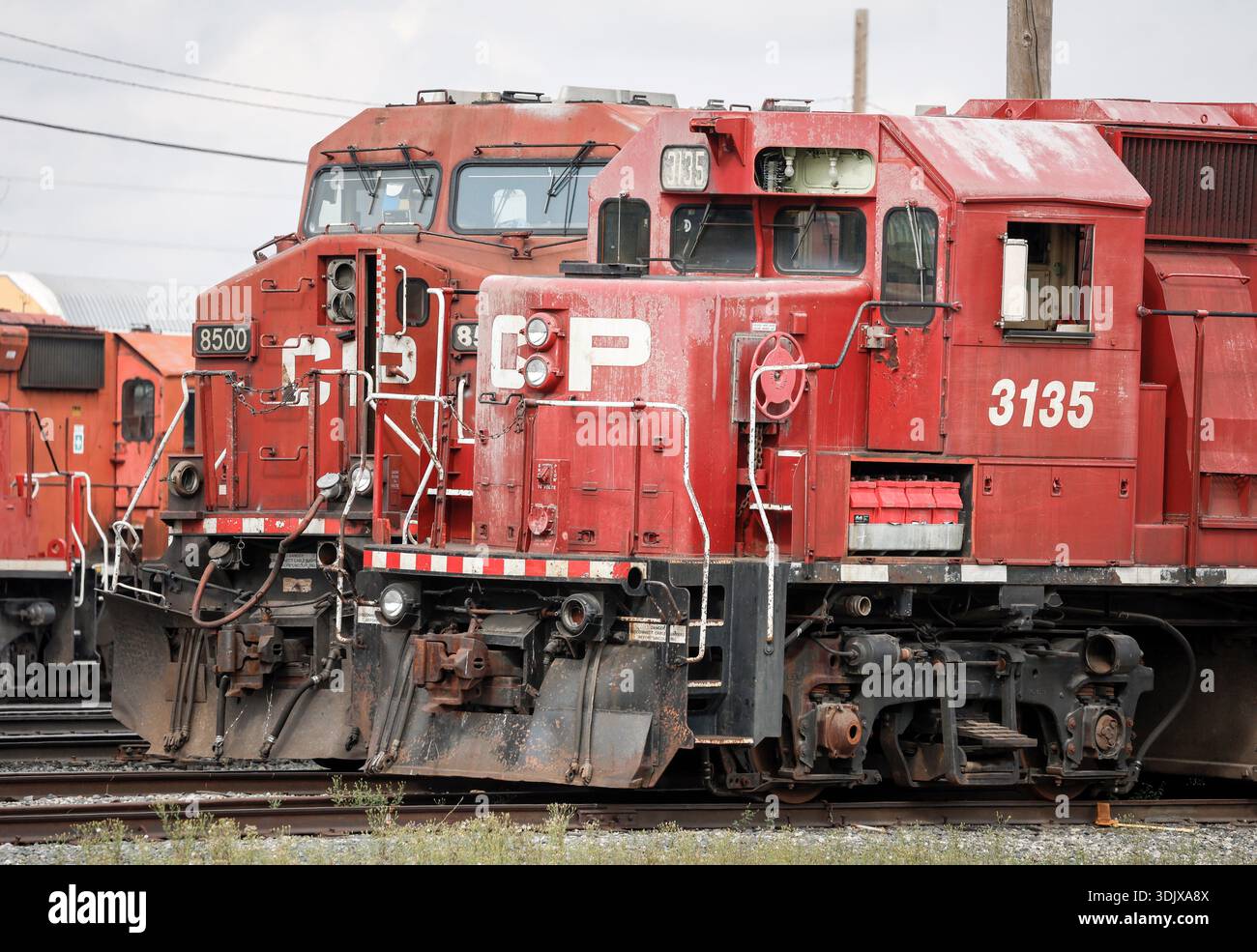 Locomotives sit idle at the CPKC rail yard in Calgary, Alta., Thursday ...
