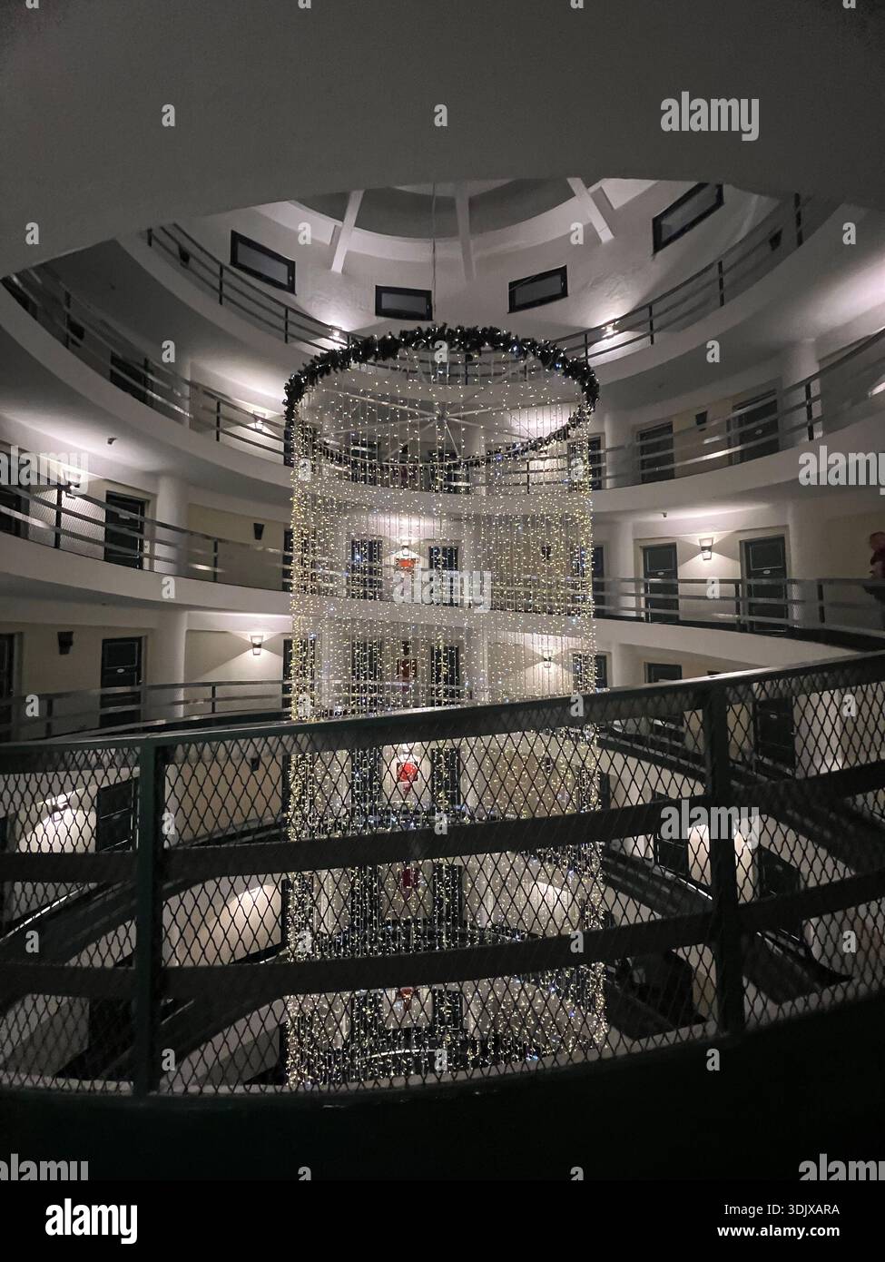 circular atrium with christmas lights, empty space for banner, concept ...