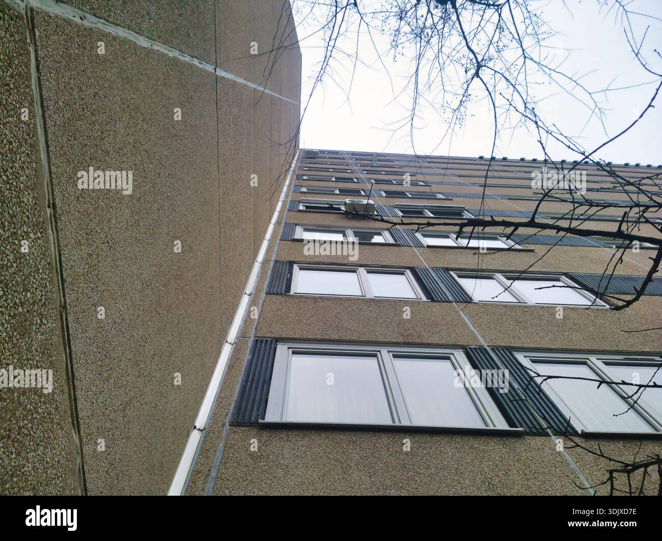 Perspective view of a high-rise panel building in Budapest. Features ...