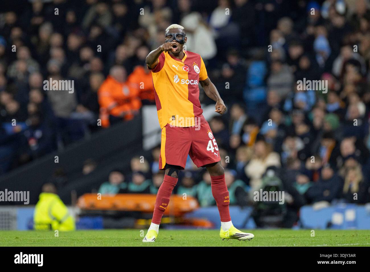 Victor Osimhen #45 of Galatasaray gesticulates during the UEFA ...