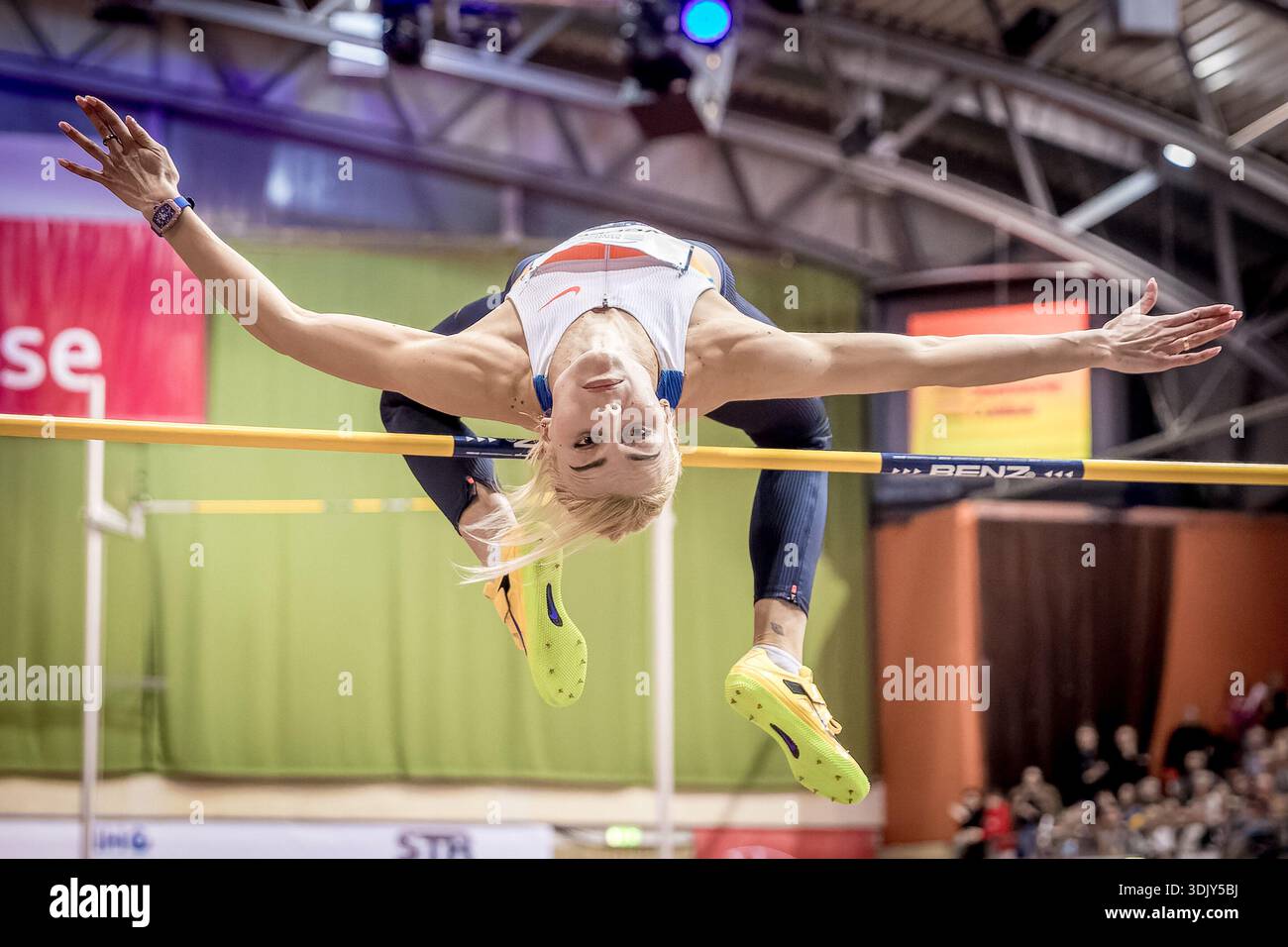 28 January 2026, Brandenburg, Cottbus: High jumper Yulia Levchenko ...